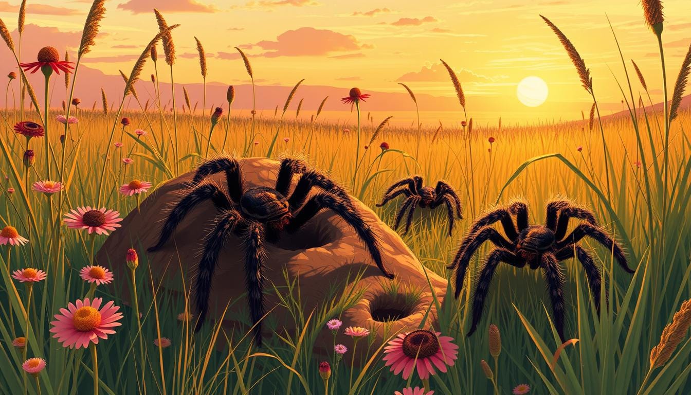 Tarantulas that inhabit grasslands and meadows, and how they adapt to ...